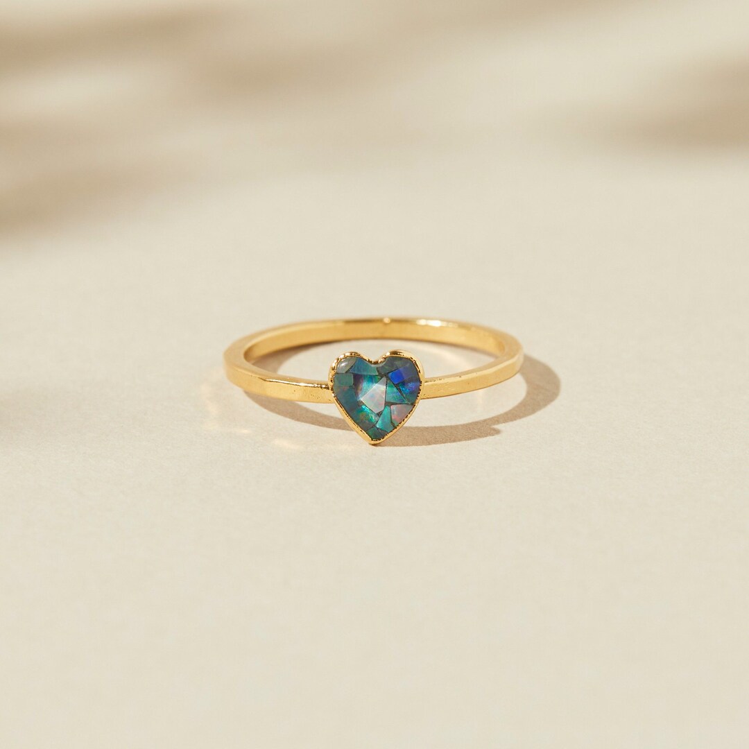Opal Heart Ring, October Birthstone Ring, Blue Opal Ring, Black Opal ...