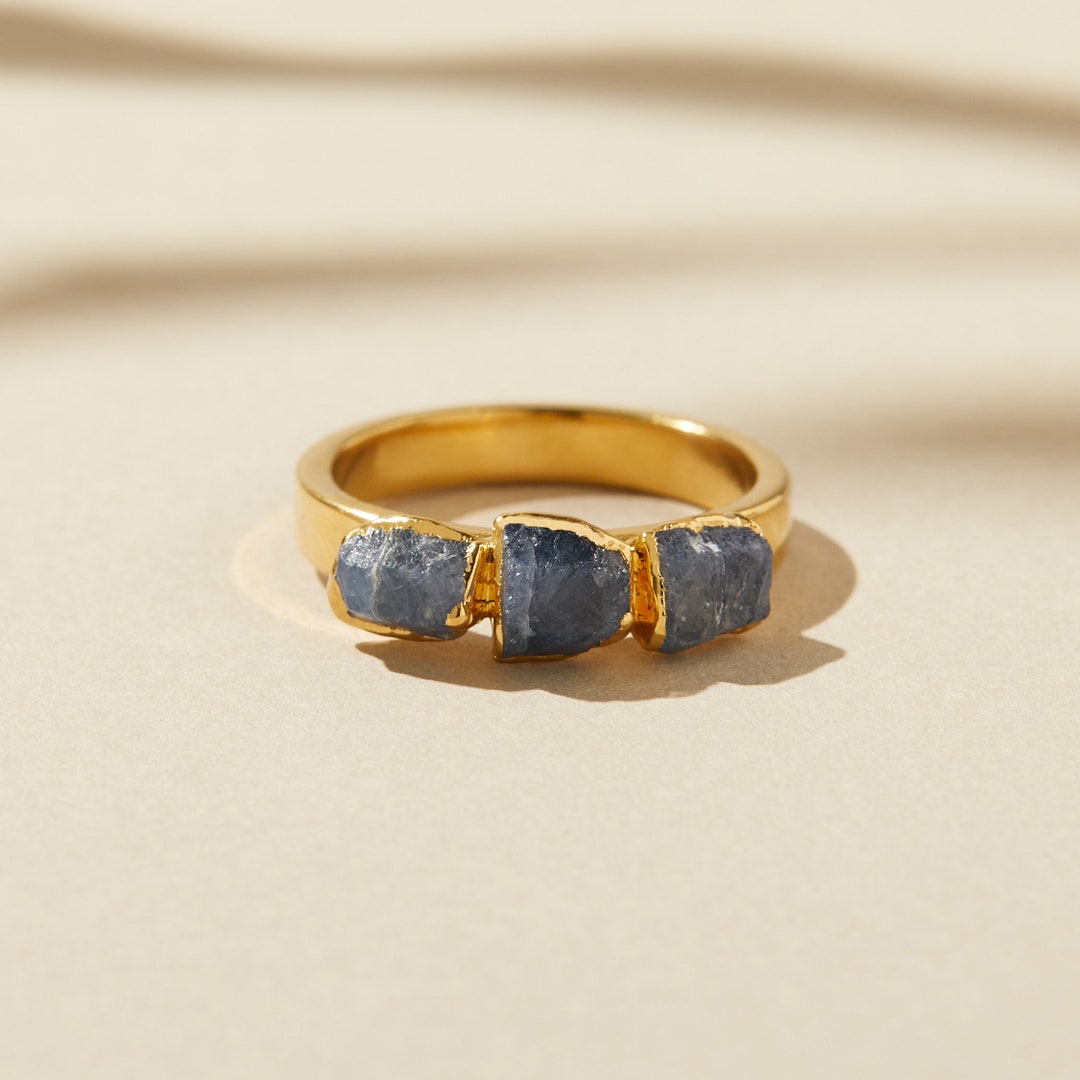 Raw Blue Sapphire Stacking Ring, September Sapphire Birthstone Ring ...