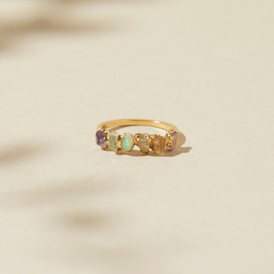 Pastel Rainbow Gemstone Ring, Handmade Crystal Jewelry, Raw Opal Ring ...
