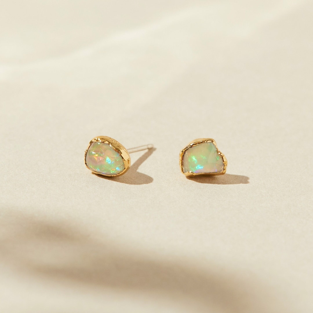 Raw Opal Earrings, Natural Australian Opal Jewelry, Opal Gemstone Studs ...