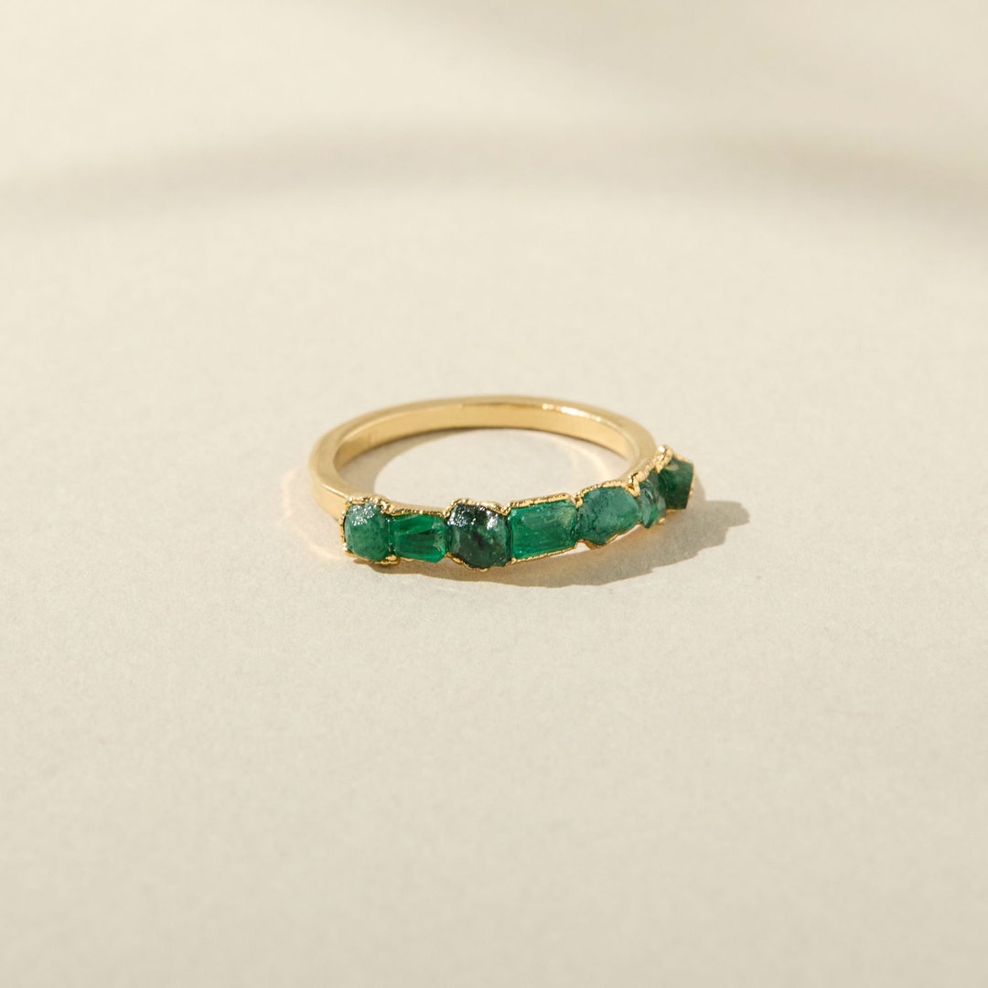 Raw Emerald Ring, Emerald Birthstone Ring, Green Stone Ring, Emerald ...