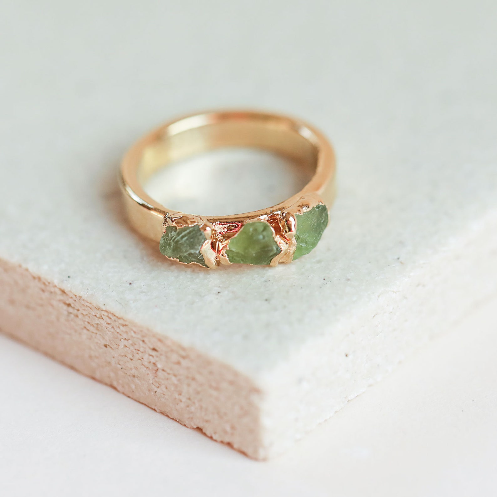 Green Peridot Ring Raw Peridot Stacking Ring August - Etsy