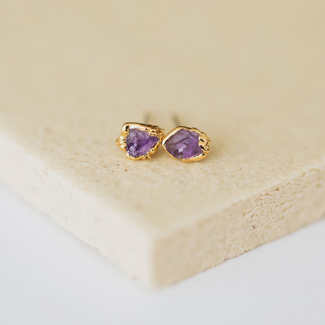 Mini Raw Amethyst Studs, Tiny Amethyst Gemstones, Minimalist Crystal ...