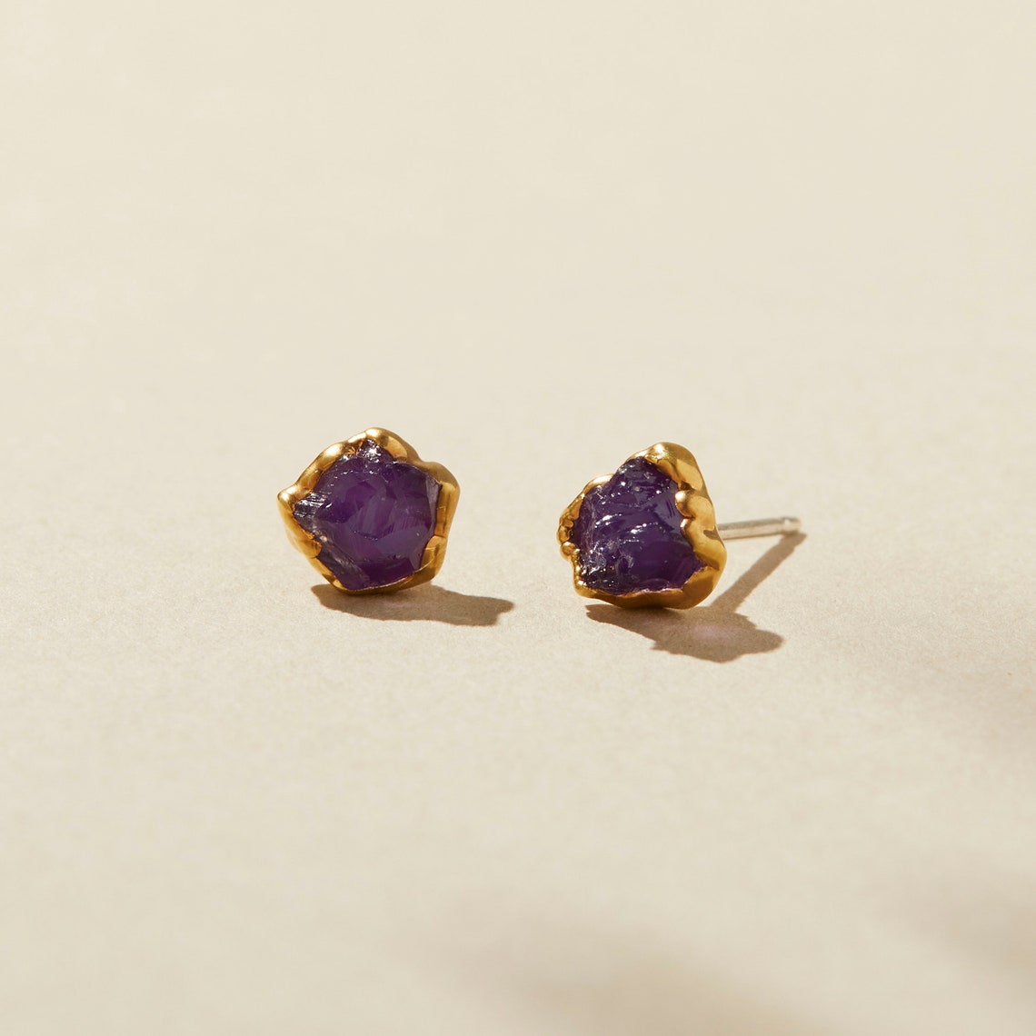 Mini Raw Amethyst Studs Tiny Amethyst Gemstones Minimalist - Etsy