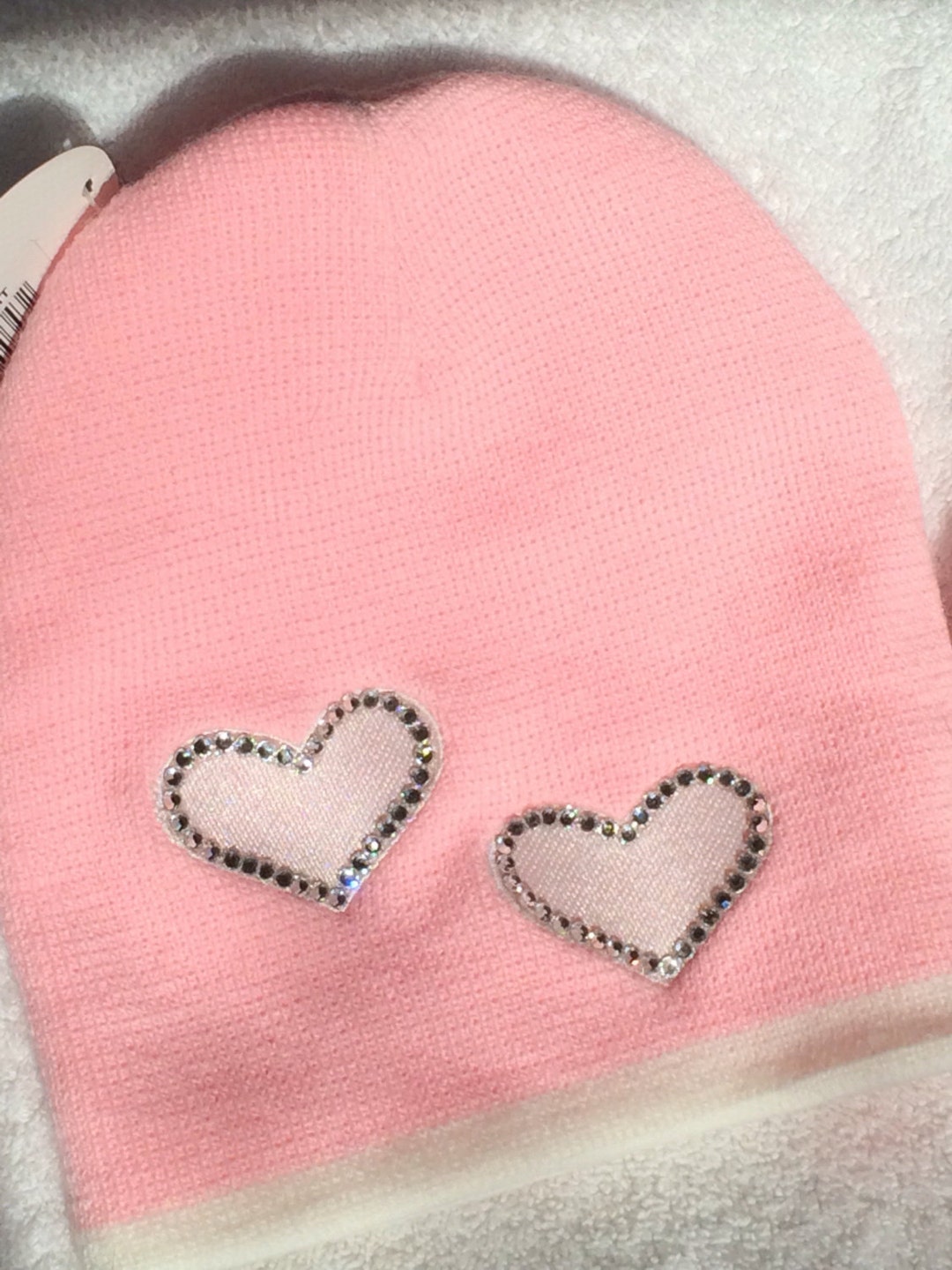 Ladies Pink Winter Beanie With Swarovski Crystal Rhinestone Hearts - Etsy