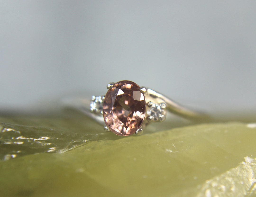 Zircon Ring Sterling Silver Peach Gemstone White Sapphire Size 7 - Etsy
