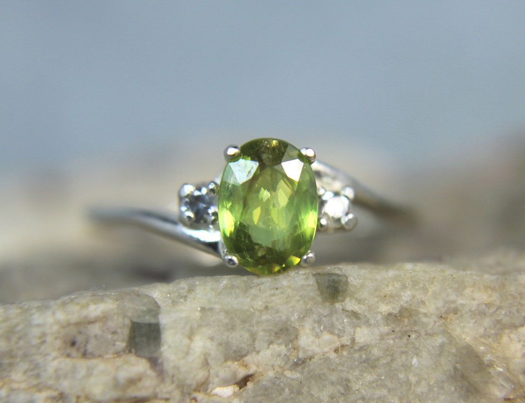 SPHENE TITANITE RING Genuine Yellowish Green Brilliant Sphene .925 ...