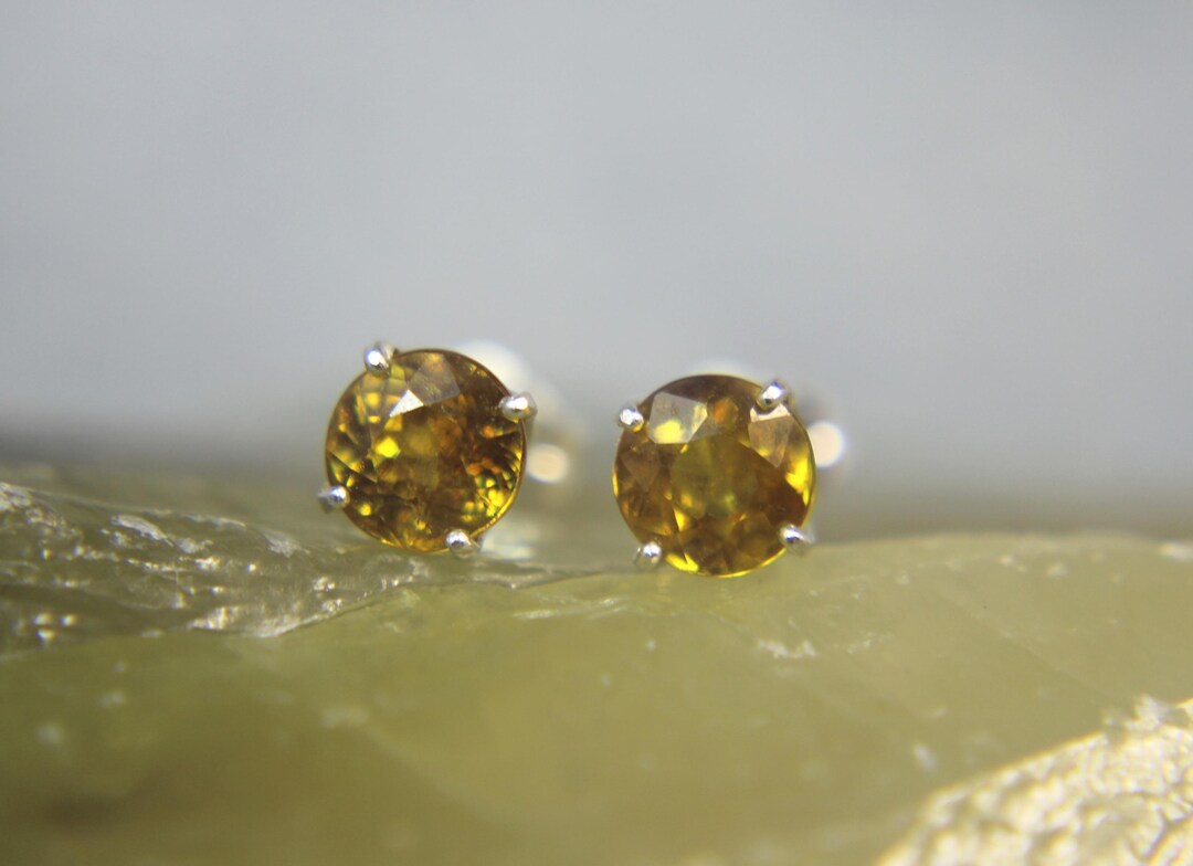 Titanite Yellow Sphene Earrings: 925 Sterling Silver Studs - Etsy