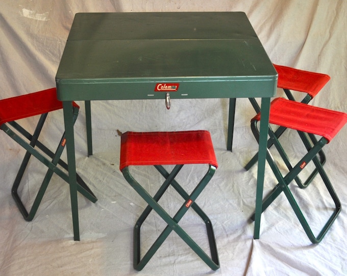 Coleman Folding Metal Camp Picnic Table & Stools 5201 - Etsy