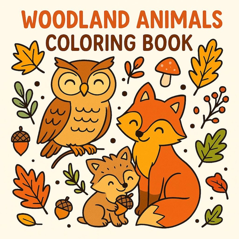 Woodland Creatures Coloring Pages - Etsy