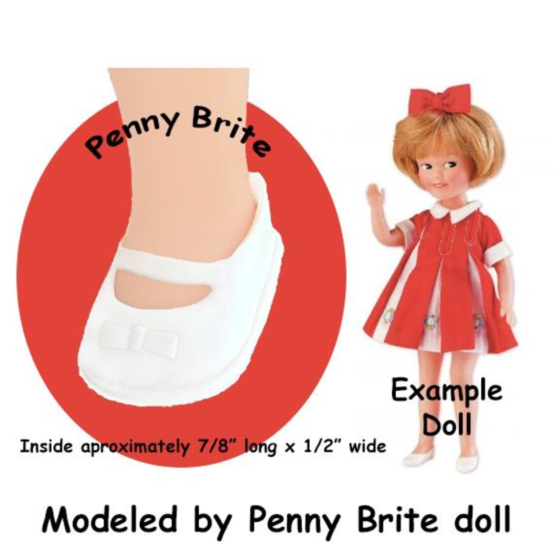 Fits 1960's Ideal Penny Brite Doll, White Rubber Shoes Fit Penny Brite ...