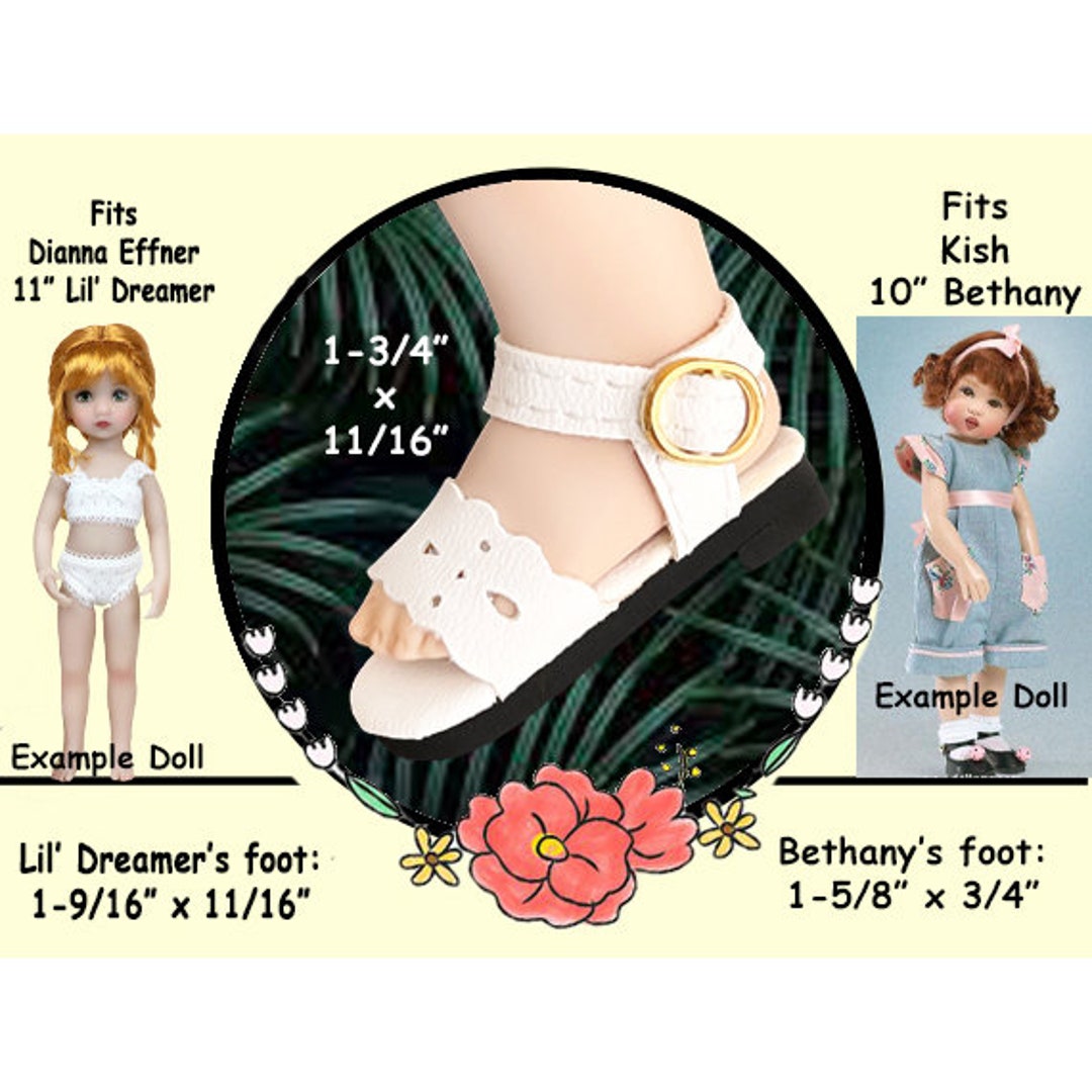 Vintage White Ankle Strap Doll Sandals, Doll Sandals Fit 11 Lil Dreamer ...