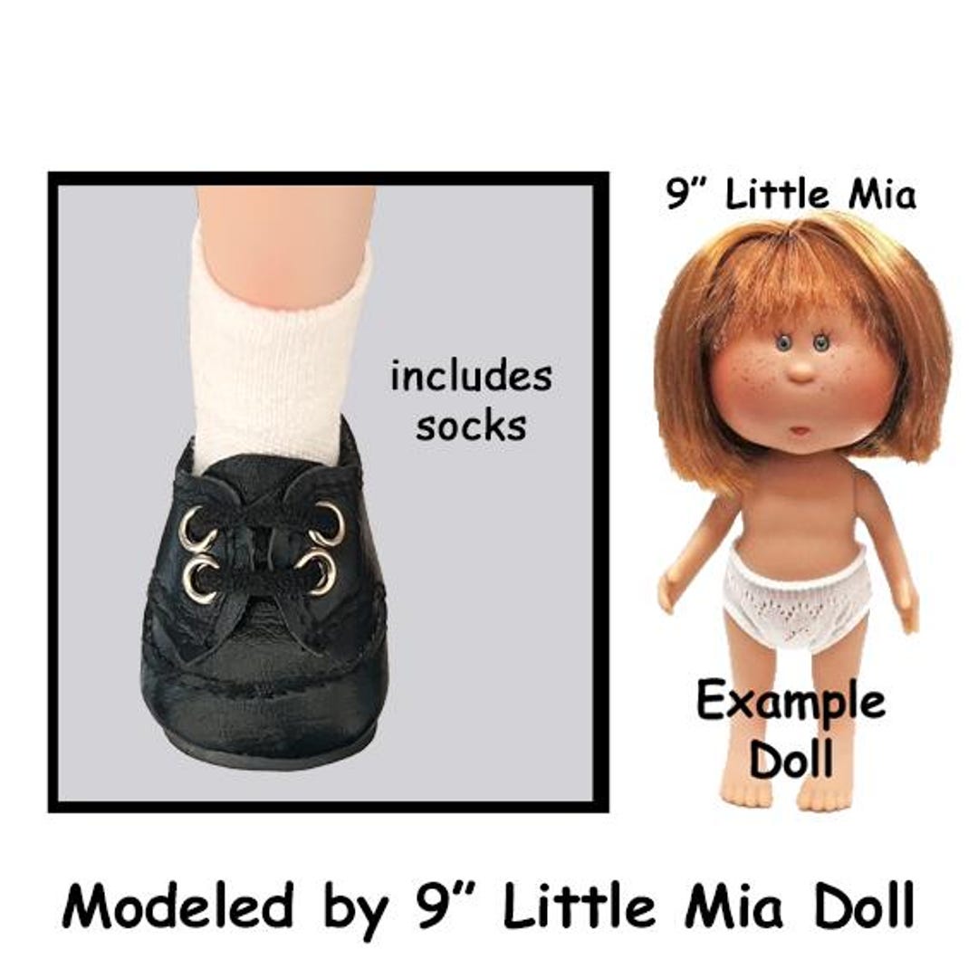 Fits 9 Inch Mia Dolls, Vintage Black Tie Doll Shoes With White Socks ...