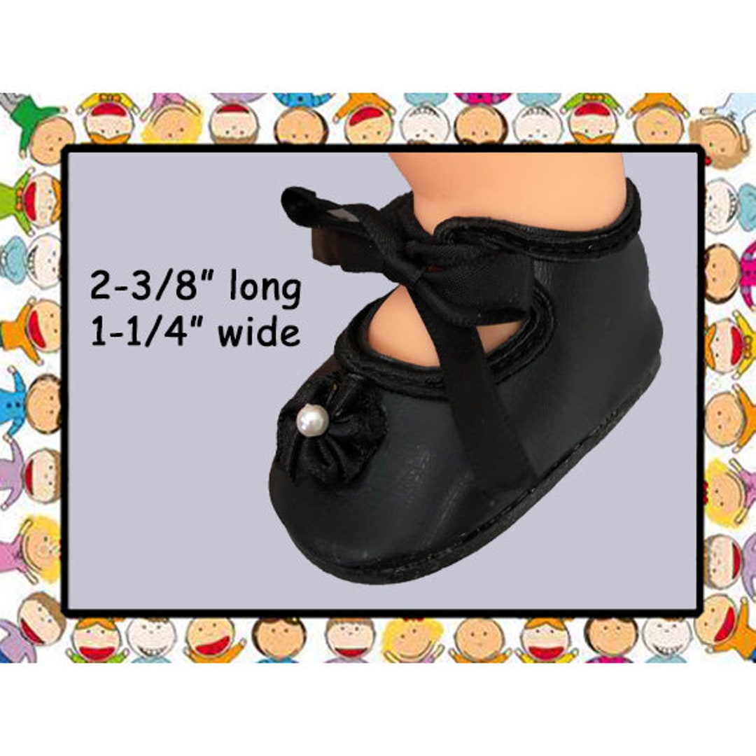 Vintage Black Ankle Ribbon Tie Doll Shoes, Medium Doll Black Shoes ...