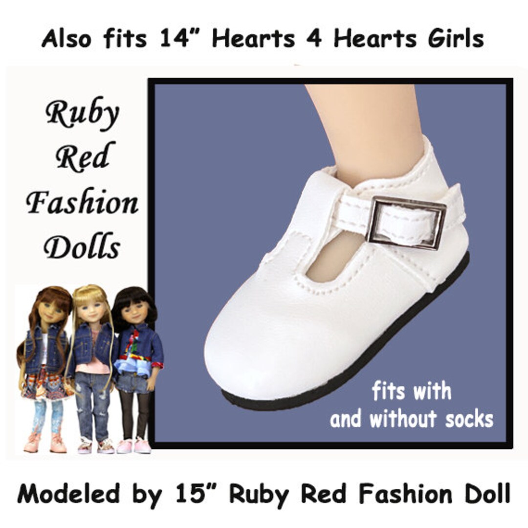 Ruby Red Fashion Doll Shoes, Vintage Doll Shoes, White Doll T Strap ...