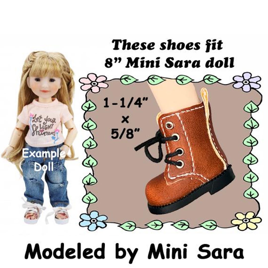 Boots Fit Mini Sara or Ten Ping Dolls, Brown Lace up Doll Boots, Brown ...
