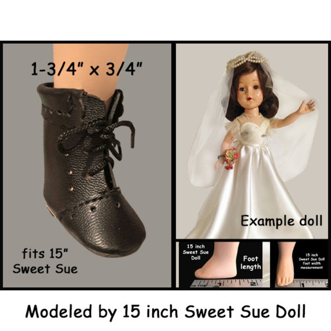 Vintage Black Vinyl Lace up Doll Boots, Fits 15 Inch Sweet Sue Doll ...