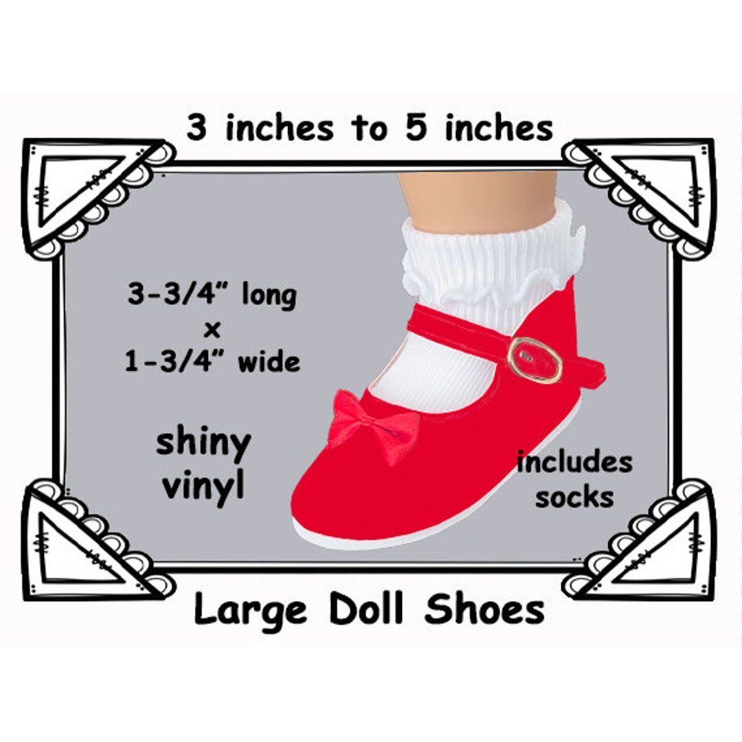Vintage Red Shiny Vinyl Mary Jane Doll Shoes With Foam Soles Plus Socks ...