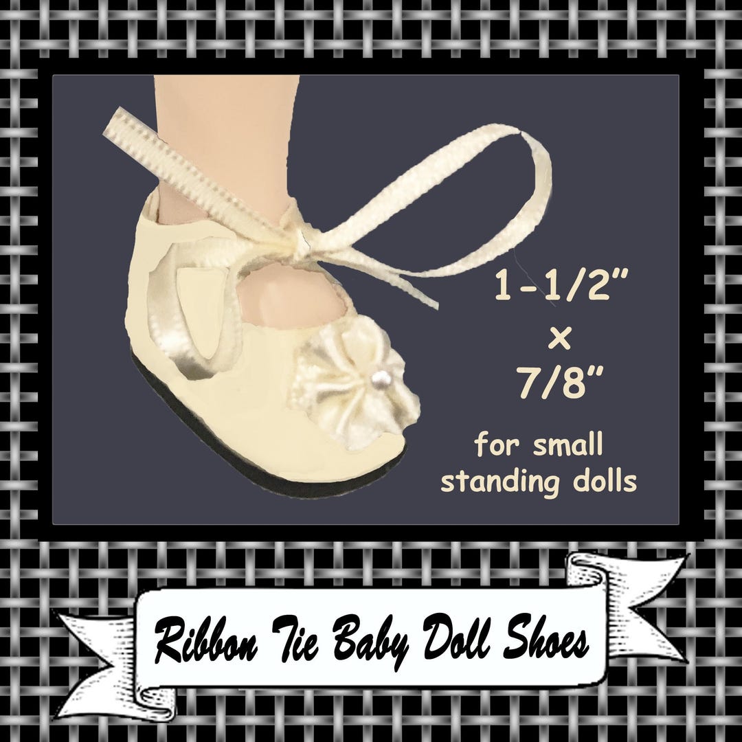 Vintage Beige Ankle Ribbton Tie Doll Shoes, Fits Standing Doll Feet ...