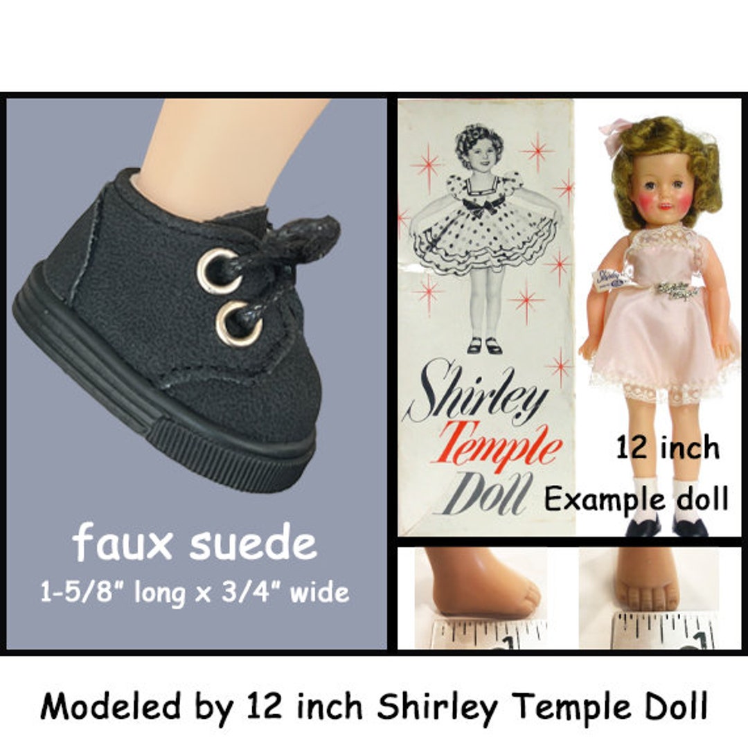 Vintage Faux Suede Black Tie Doll Shoes, Fits 12 in Shirley Temple Doll ...