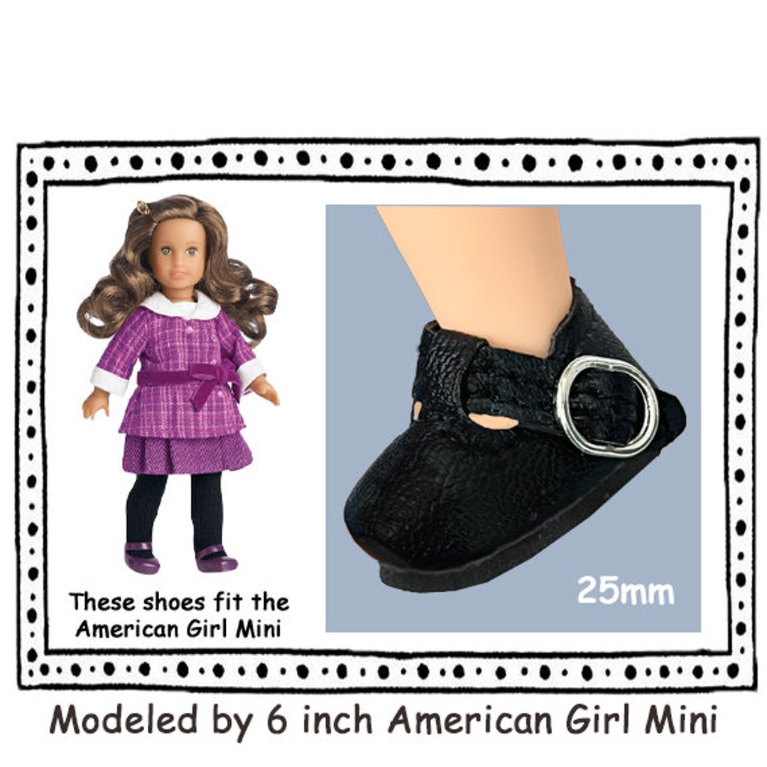 Fits 6 Inch American Girl Mini Dolls, Tiny Black T Strap Doll Shoes ...