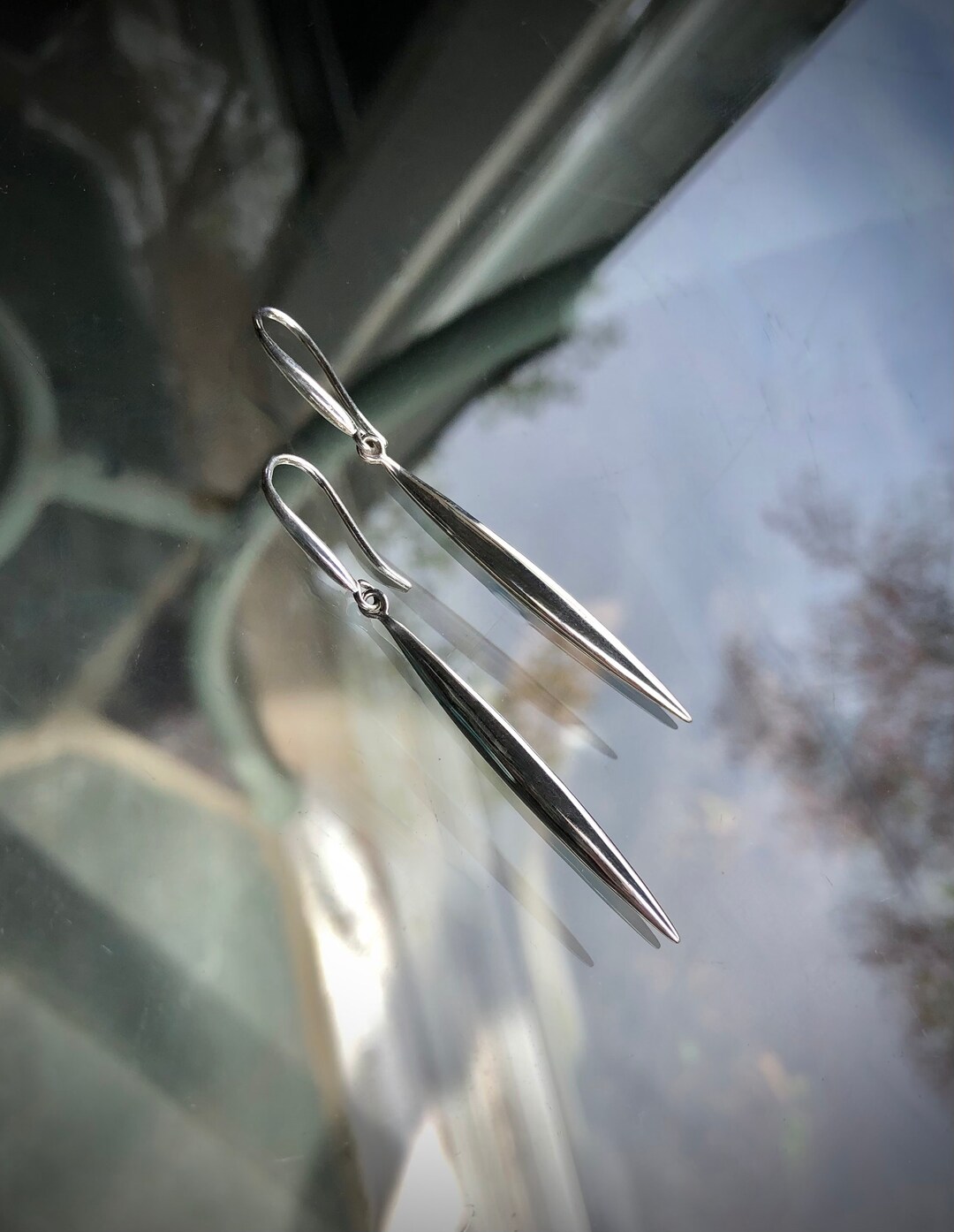 Minimalist STERLING SPIKE DANGLES / Hand Forged One of A Kind Sterling ...