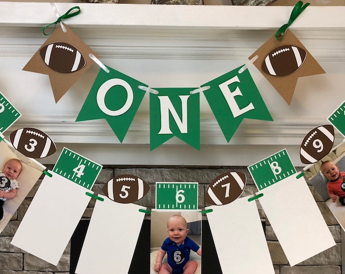 Football First Birthday Decorations Football 12 Month Photo Banner ...