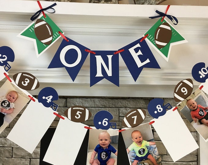 Football First Birthday Decorations Football 12 Month Photo Banner ...