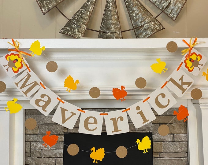 Turkey Birthday Decorations Child's Name Banner Turkey Birthday Banner ...