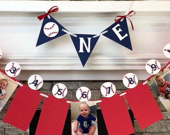 Baseball First Birthday Decorations Baseball 12 Month Photo Banner ...