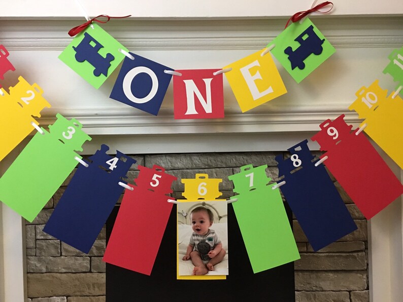 Train First Birthday Decorations Banner I Am 1 ONE High Chair Banner ...