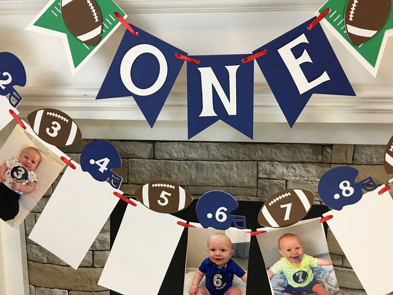 Football First Birthday Decorations Football 12 Month Photo Banner ...