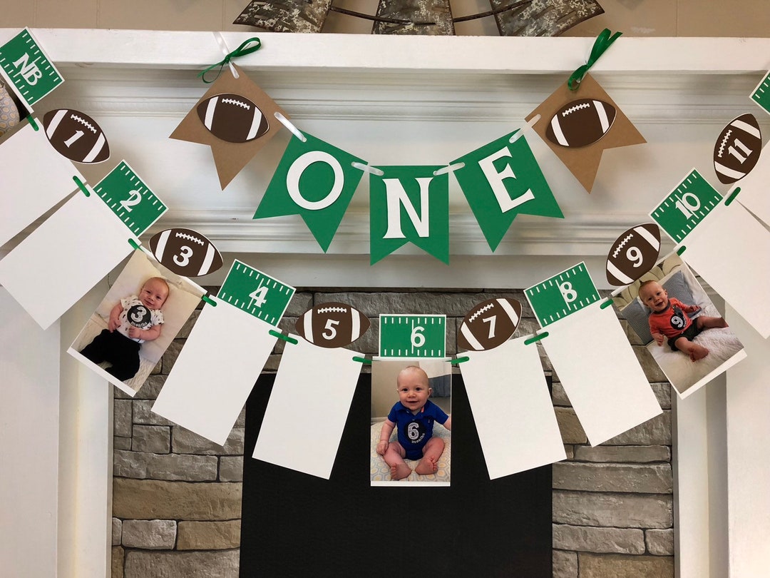 Football First Birthday Decorations Football 12 Month Photo Banner ...