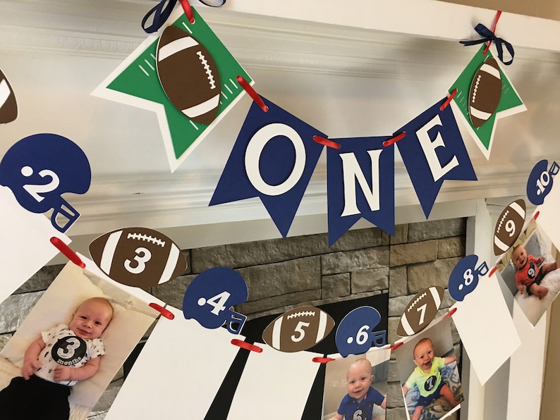Football First Birthday Decorations Football 12 Month Photo Banner ...