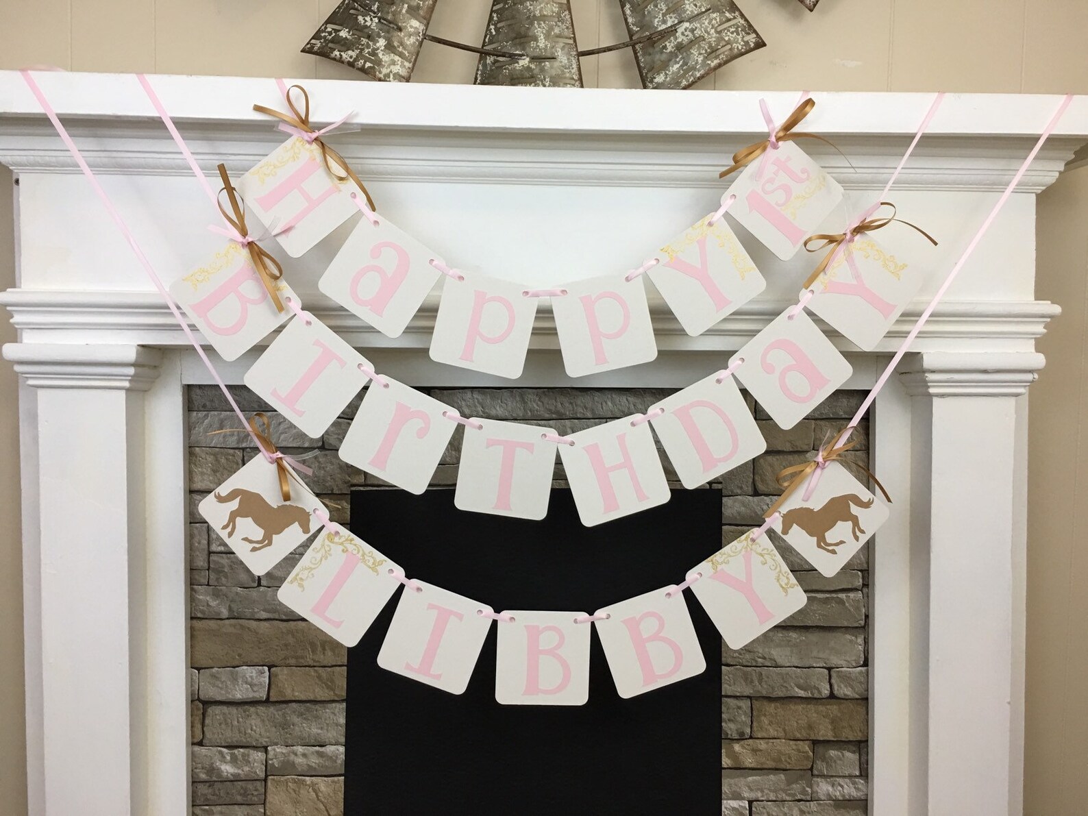 Horse Birthday Party Name Banner Pink Gold Horse Decorations Pony Party ...