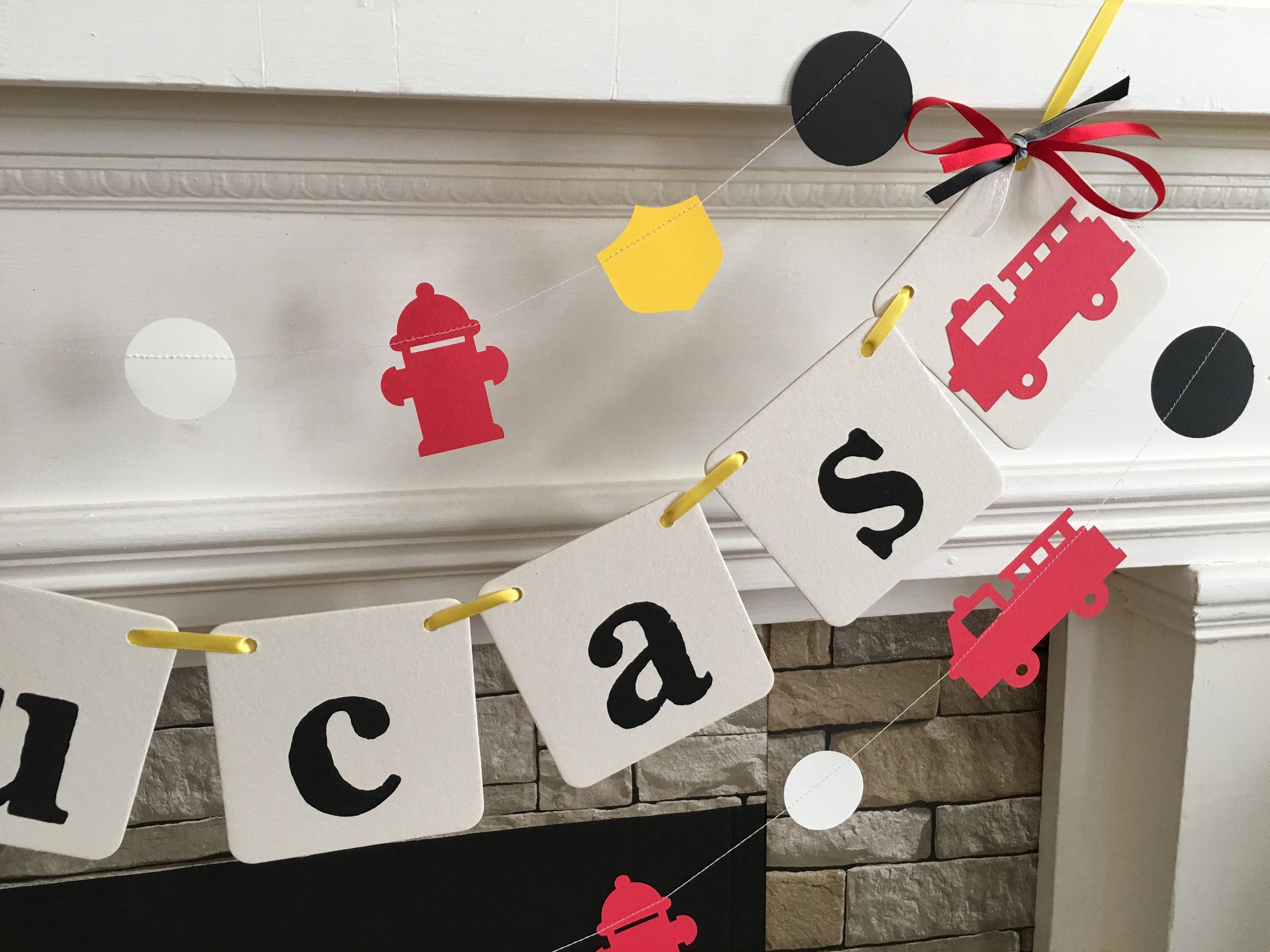 Fireman Birthday Banner Child's Name Banner Fire Truck Baby Shower ...