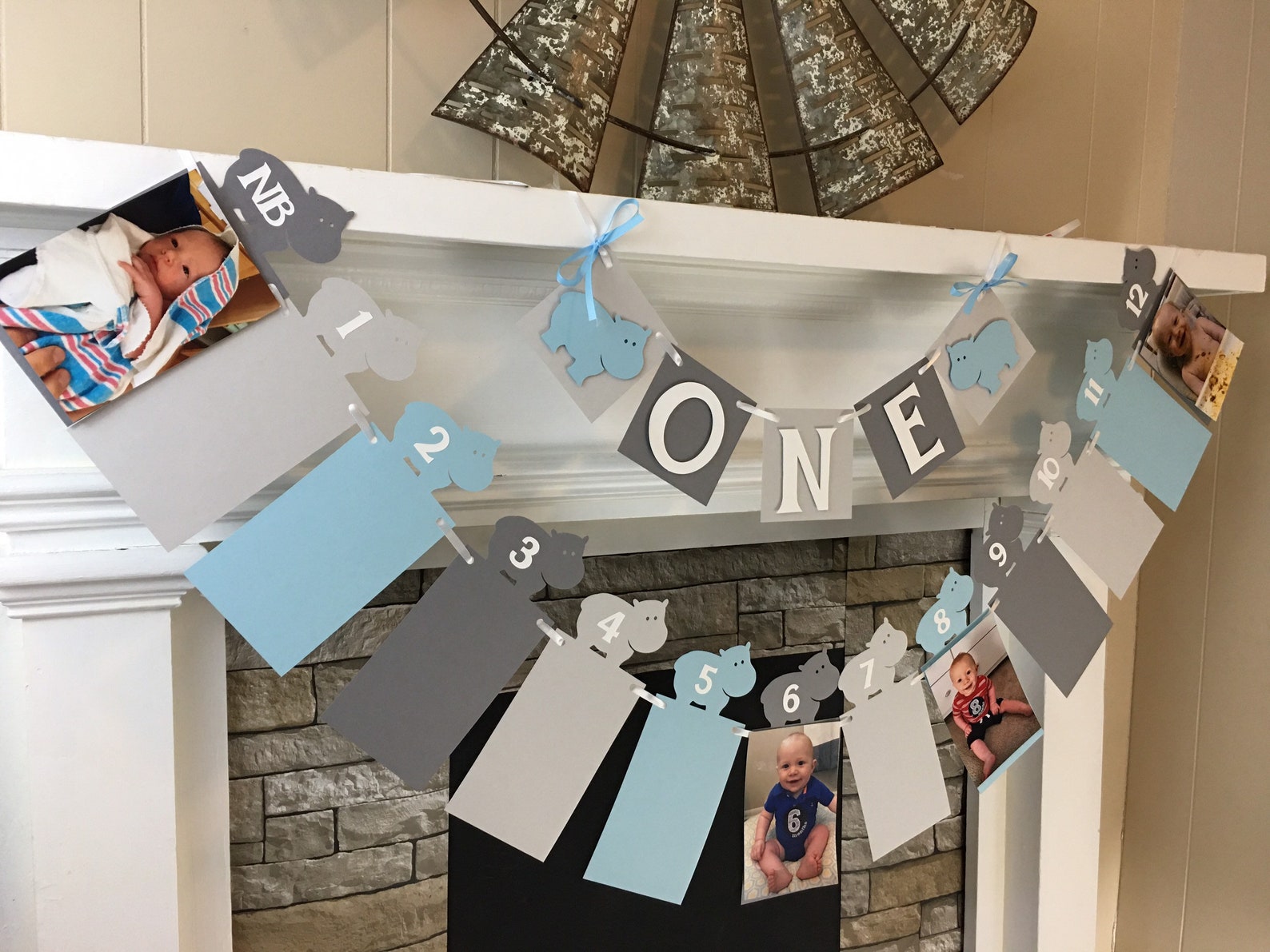 Hippo First Birthday Decorations Hip Hippo Hooray Photo Banner ONE High ...