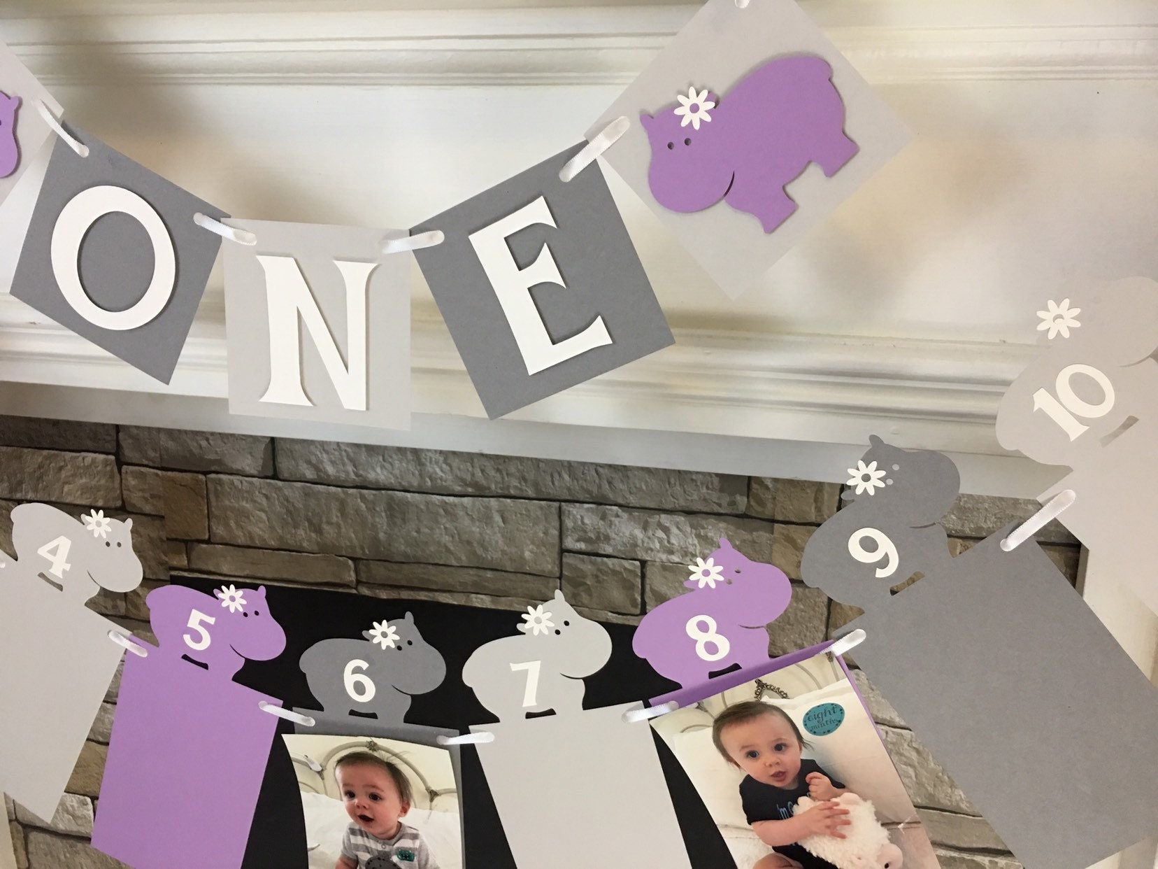 Hippo First Birthday Decorations Hip Hippo Hooray Photo Banner ONE High ...