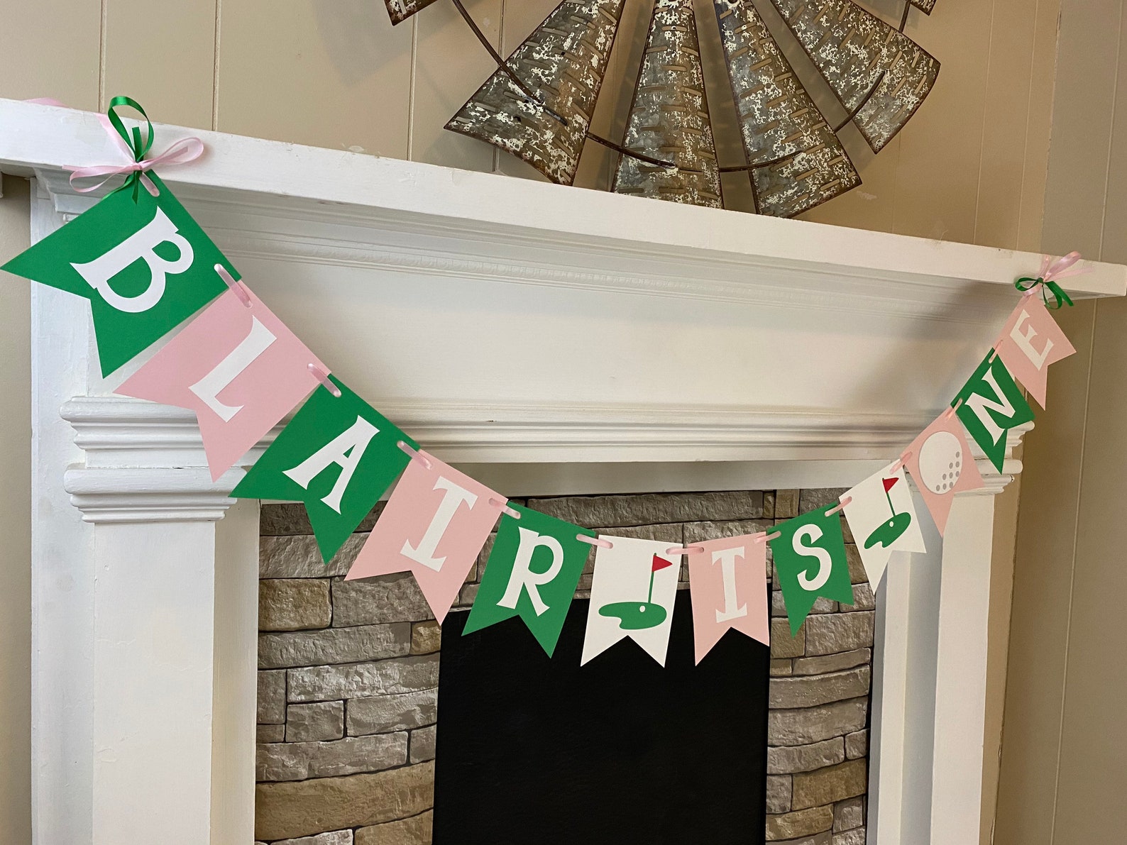 Girls Pink Golf First Birthday Banner Birthday Name Banner 1st Birthday ...