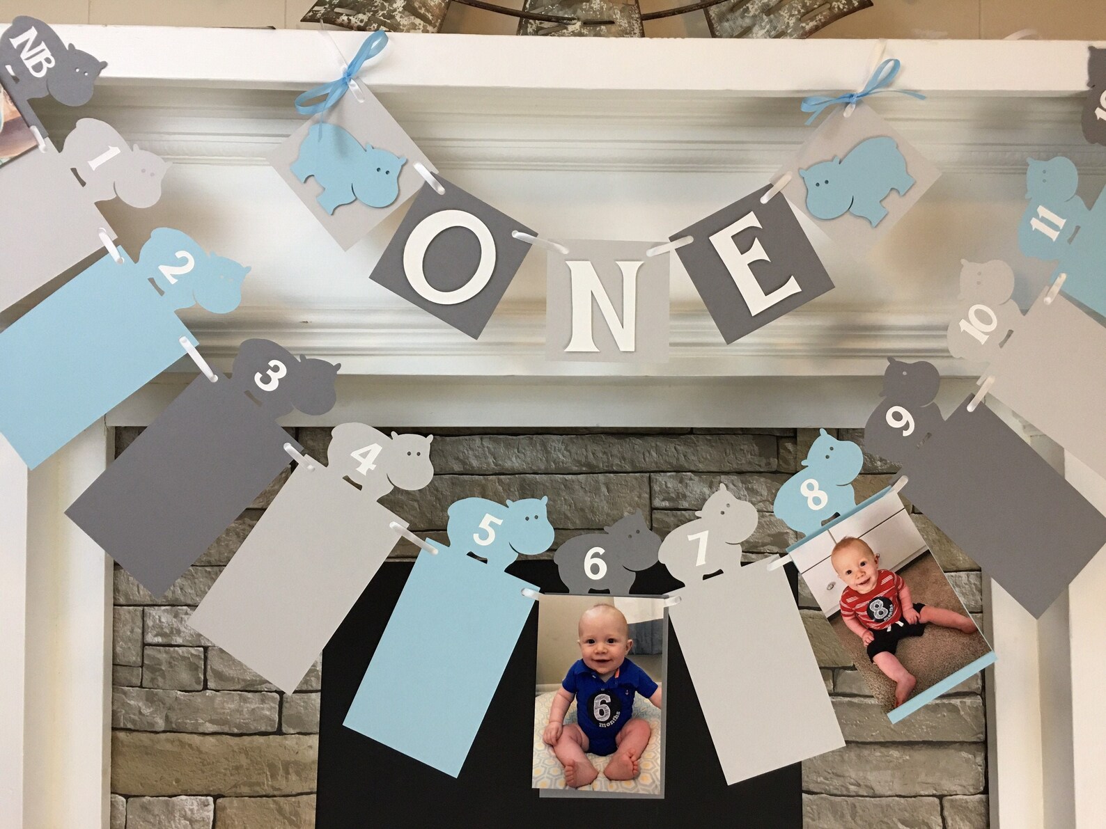 Hippo First Birthday Decorations Hip Hippo Hooray Photo Banner ONE High ...