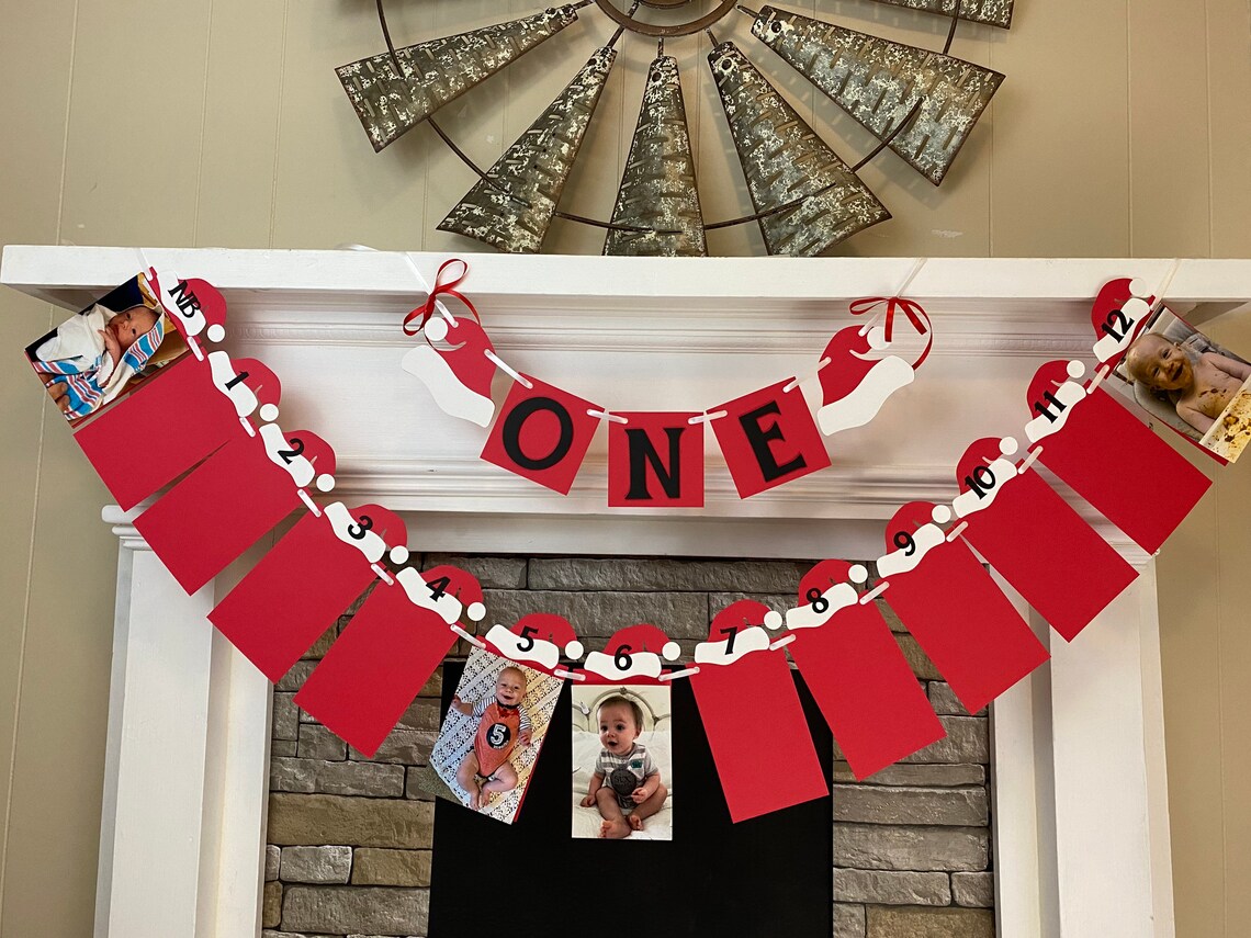 Christmas First Birthday Decoration Christmas 1st Year Photo Banner ONE ...