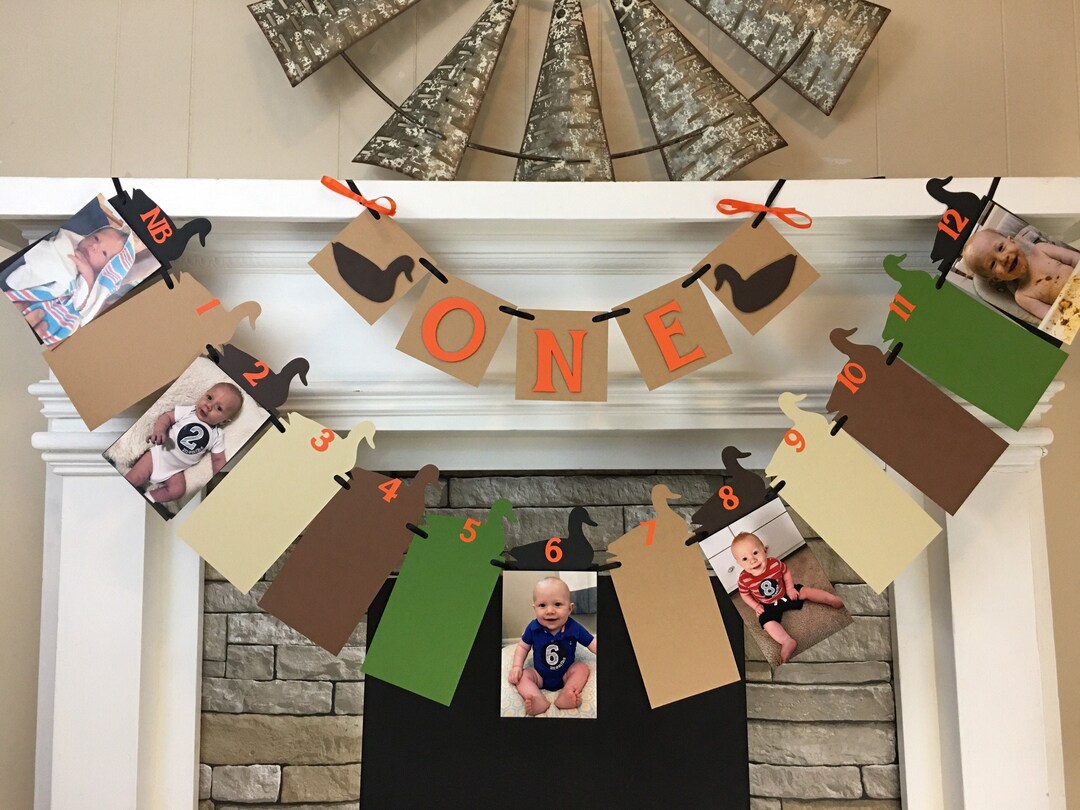 Duck Hunting First Birthday Decorations Banner Duck 12 Month Photo ...