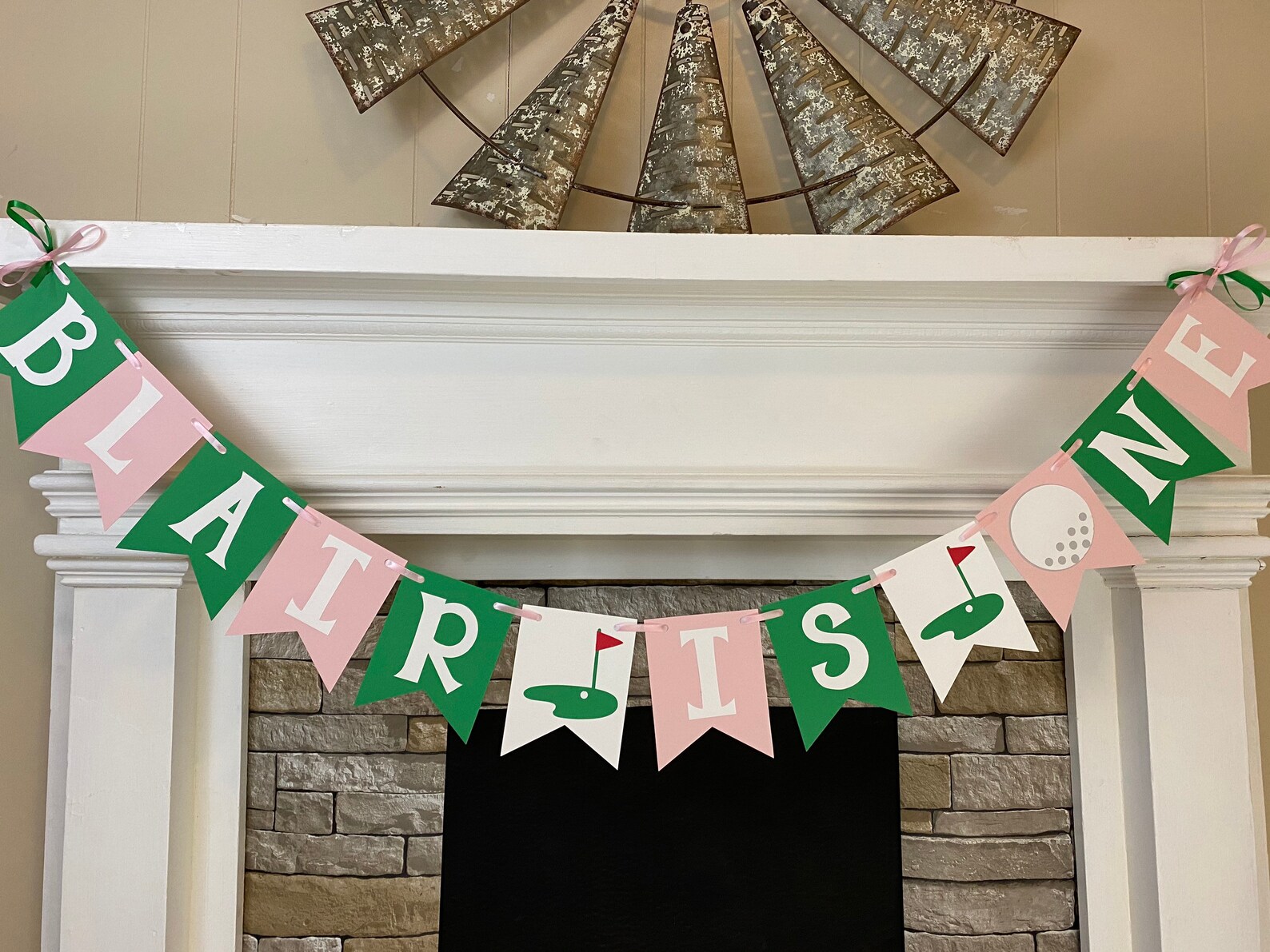 Girls Pink Golf First Birthday Banner Birthday Name Banner 1st Birthday ...
