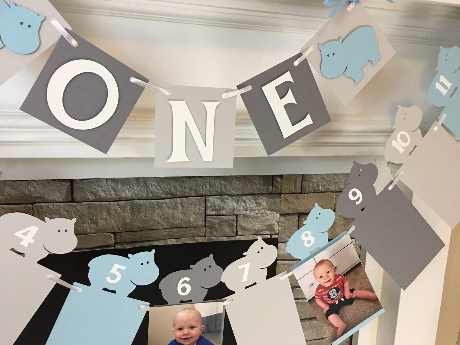 Hippo First Birthday Decorations Hip Hippo Hooray Photo Banner ONE High ...
