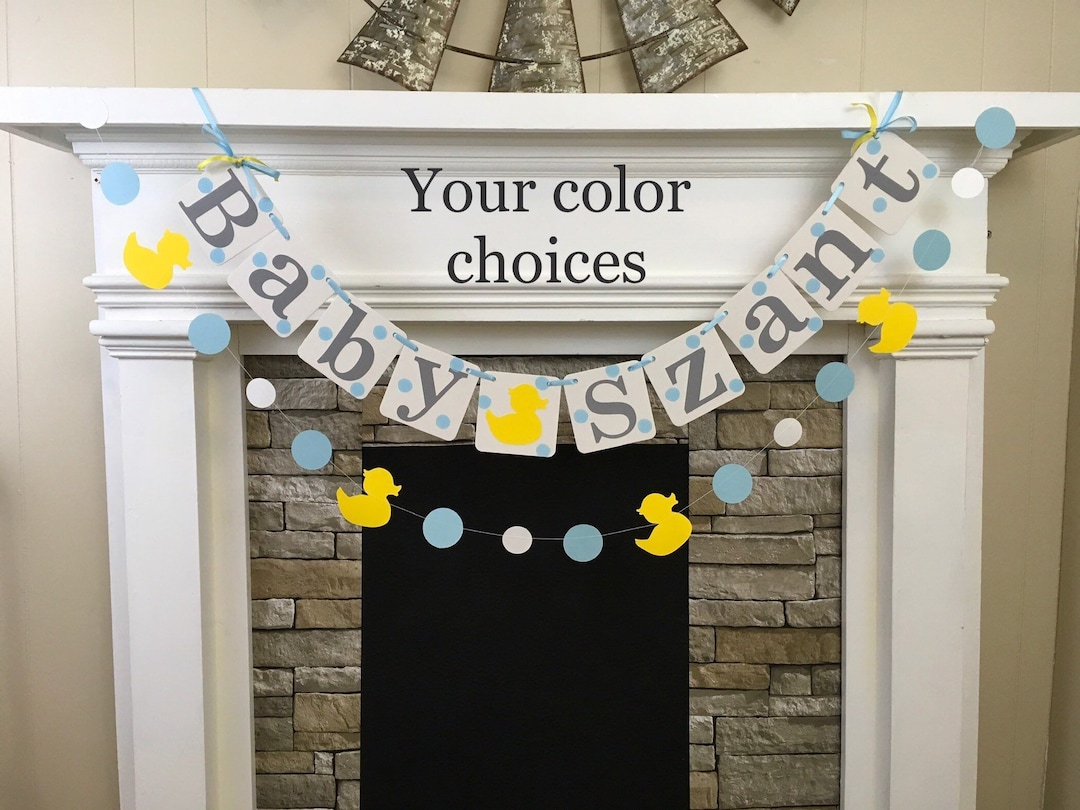 Rubber Duck Baby Shower Decorations Baby Name Banner Rubbery Ducky Baby ...