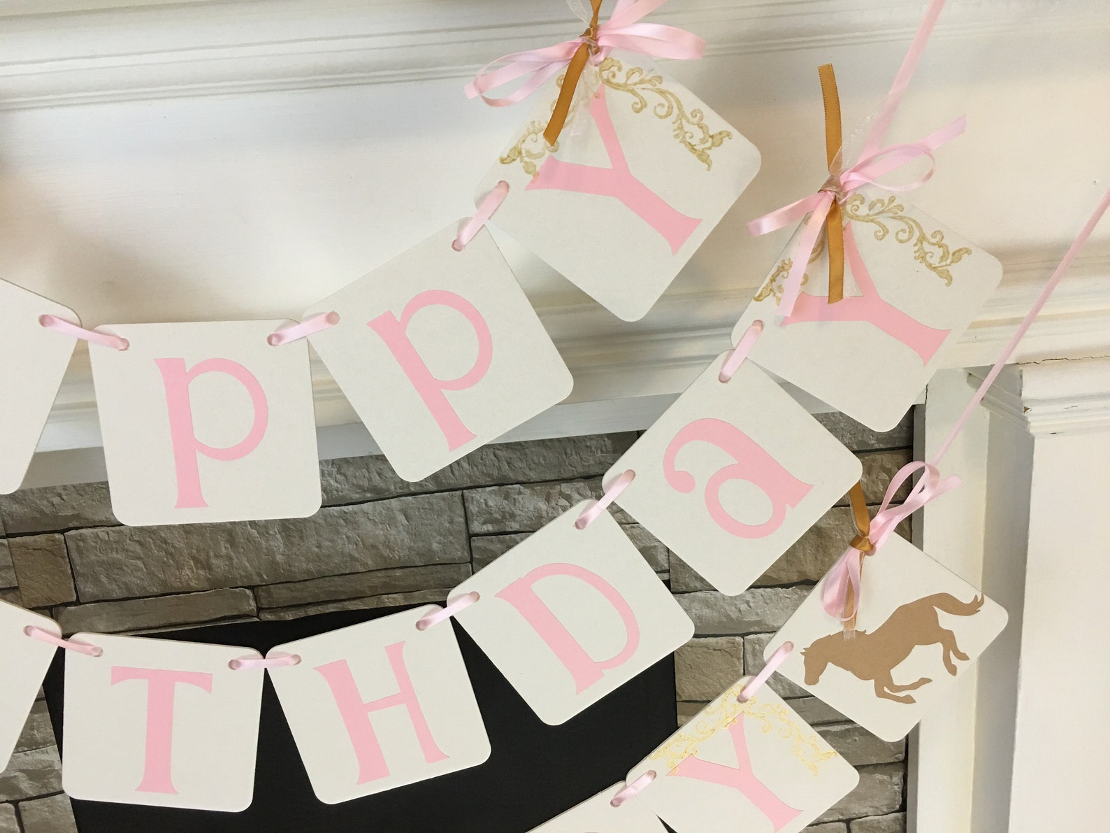 Horse Birthday Party Name Banner Pink Gold Horse Decorations Pony Party ...