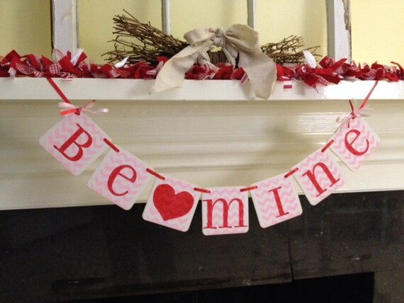Valentine Decoration Valentines Day banner Be Mine Chevron banner ...