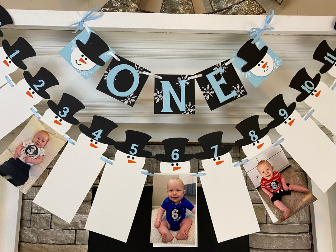 Winter Snowman First Birthday Decoration Snowman 12 Month Photo Banner ...