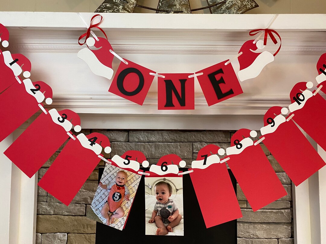 Christmas First Birthday Decoration Christmas 1st Year Photo Banner ONE ...