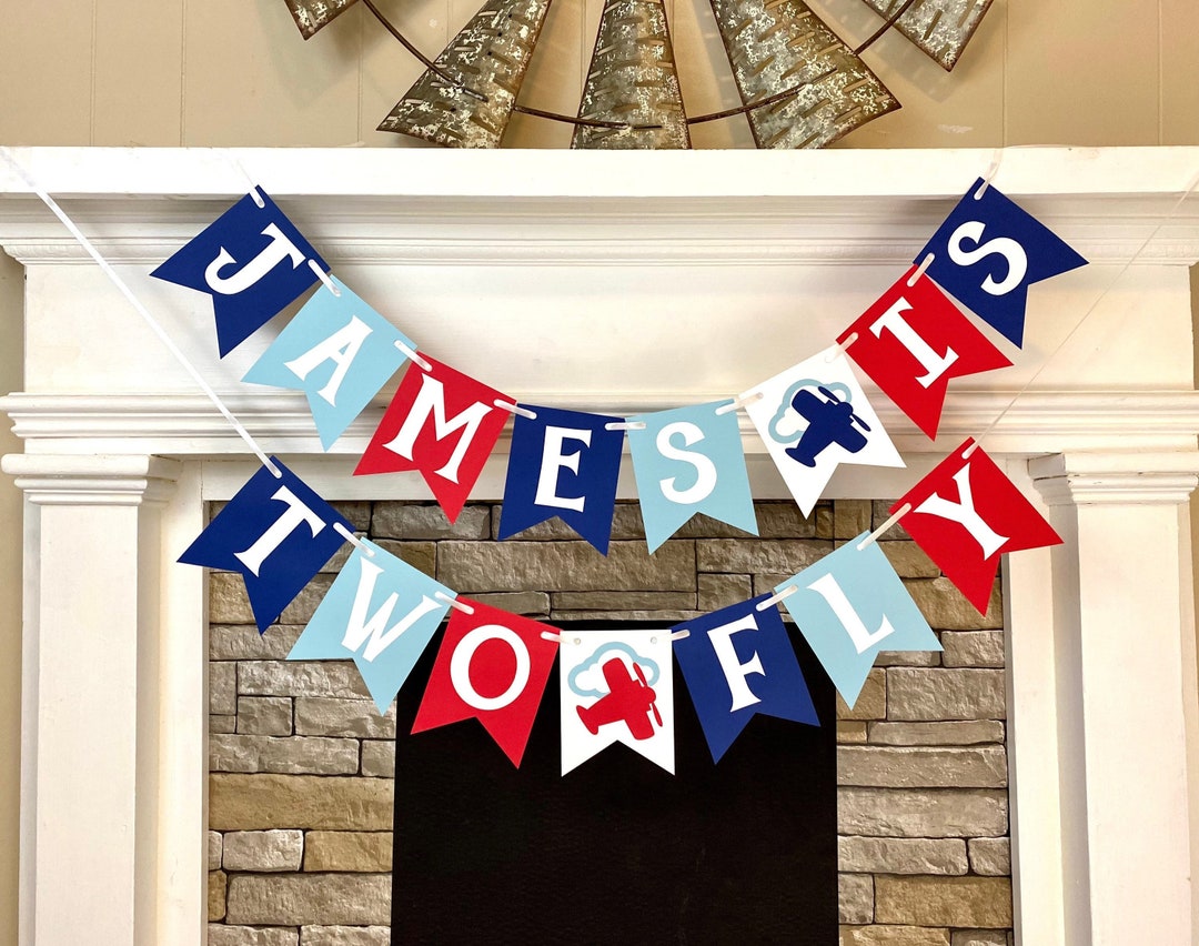 TWO FLY 2nd Birthday Decorations Name Banner Airplane Birthday Two Fly ...